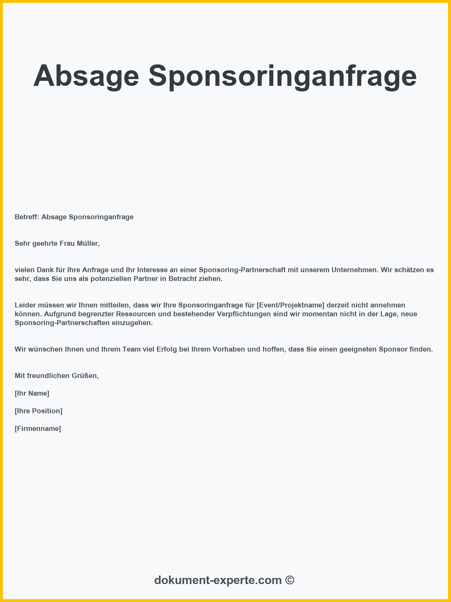 Absage Sponsoringanfrage