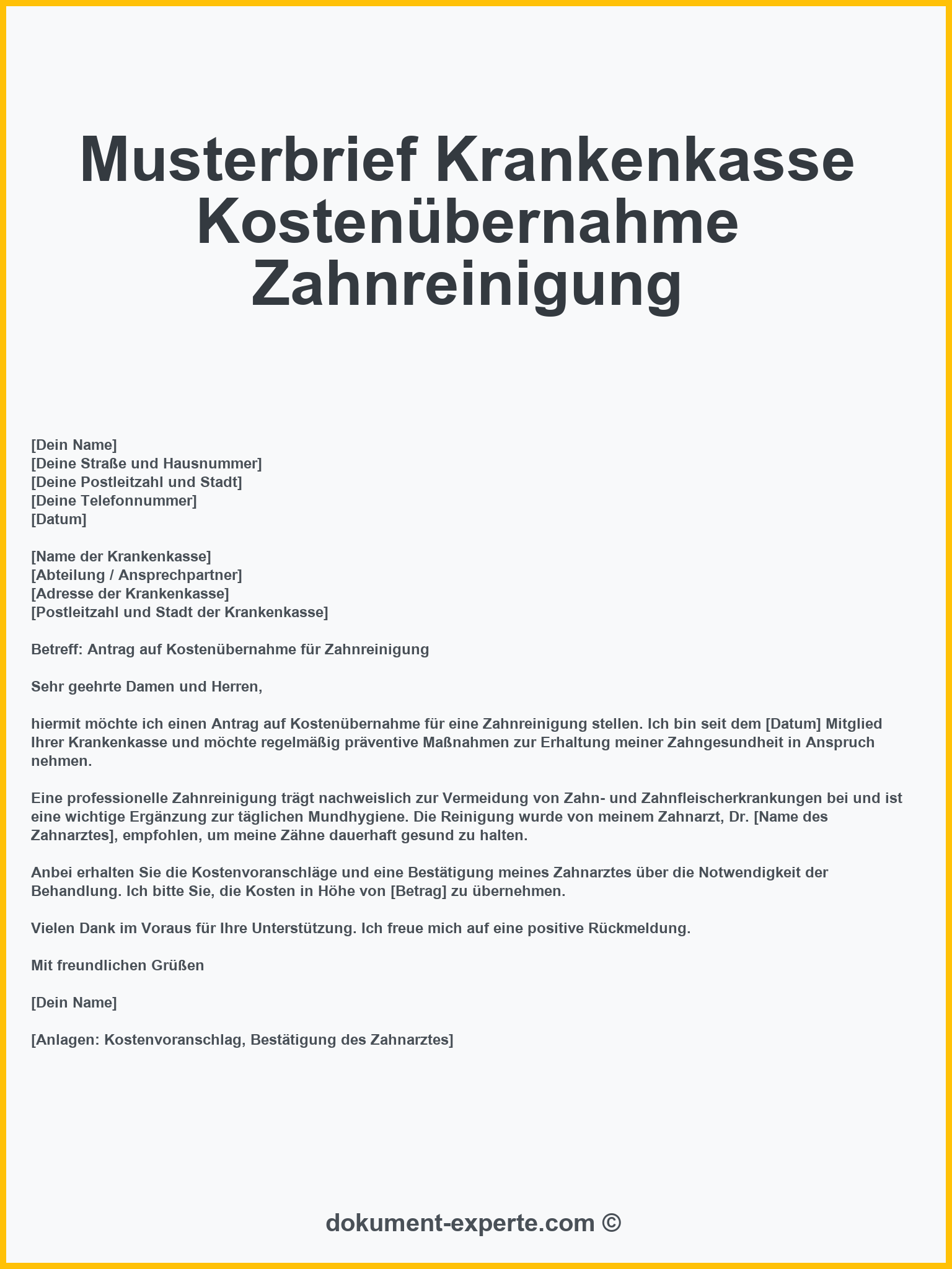 Musterbrief Krankenkasse Kostenübernahme Zahnreinigung