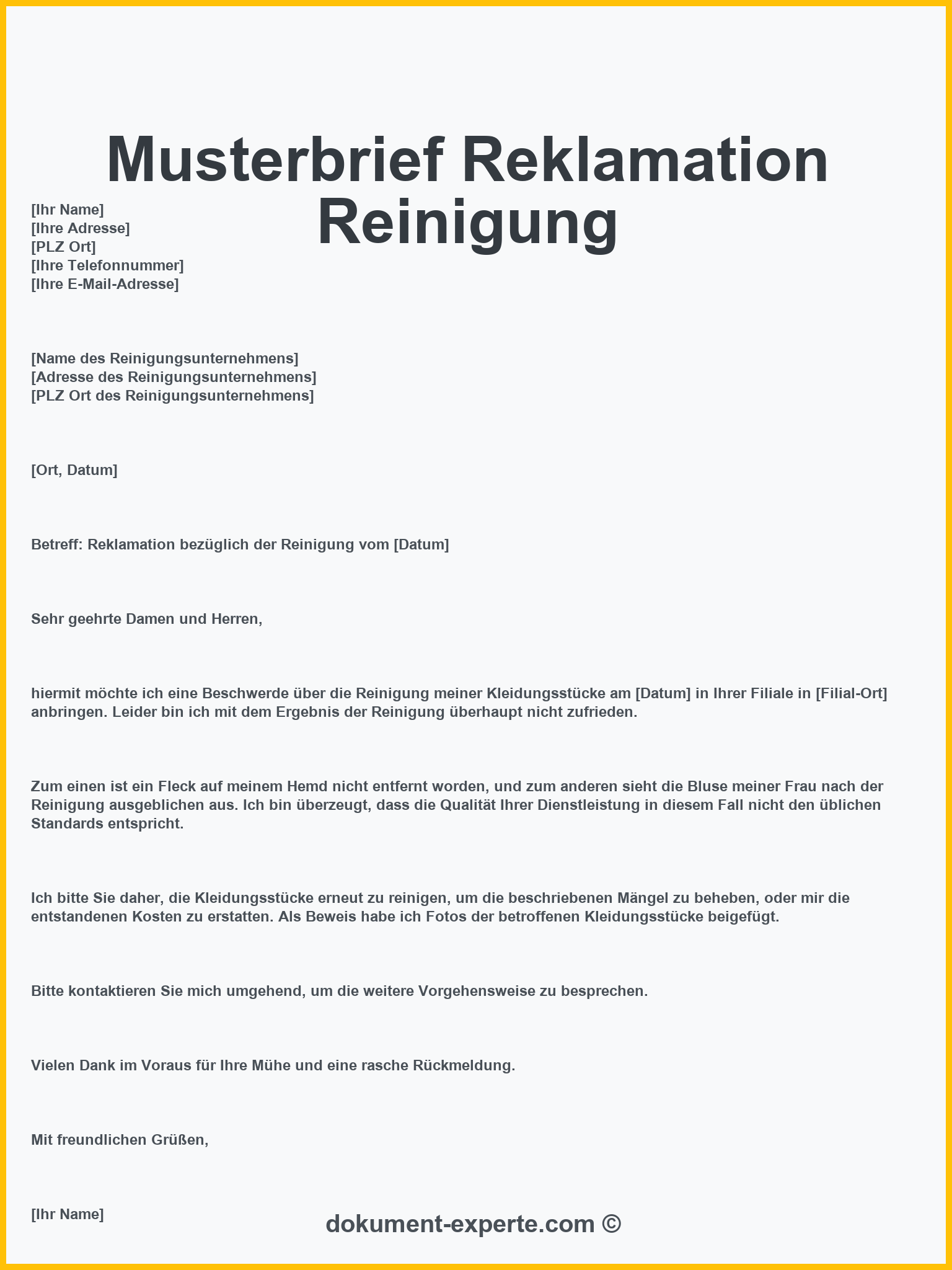 Musterbrief Reklamation Reinigung