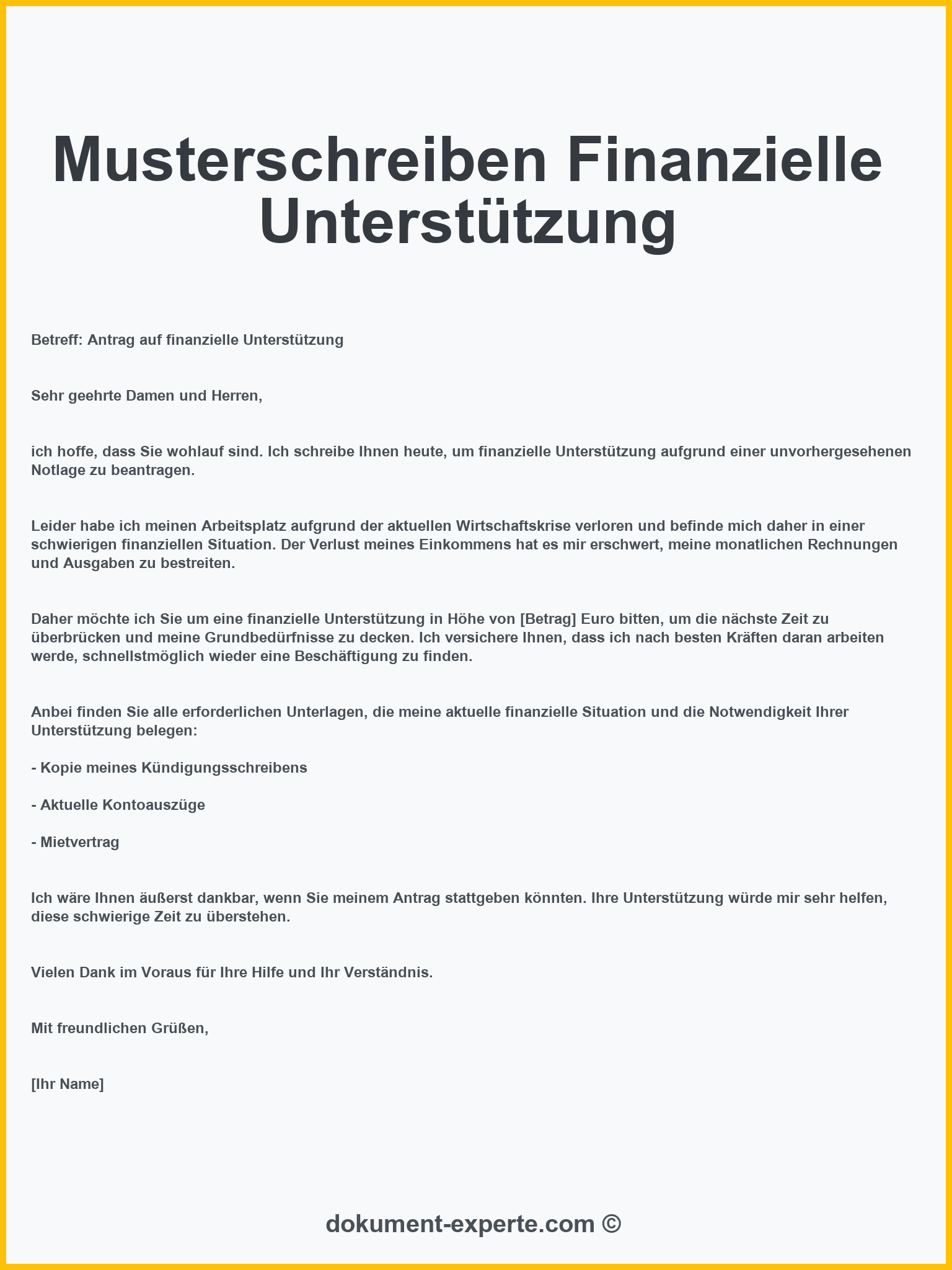 Musterschreiben Finanzielle Unterstützung